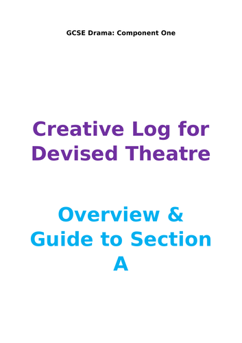 GCSE Drama Component One: Portfolio of Supporting Evidence (Creative ...