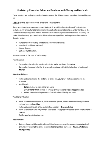 Revision guidance for AQA A level Sociology Paper 3: Crime and Deviance ...