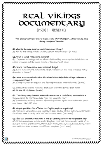"Real Vikings" Documentary Episode 1 - Student Question Sheet with ...