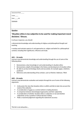 Situation Ethics Ocr A Level Religion And Ethics Teaching Resources