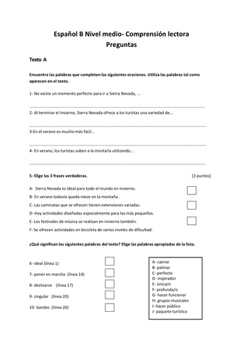 IB Spanish B Paper 2 Standard Level (SL) - Mock Exam - Reading ...