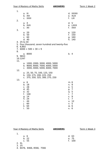 Year 4 Maths Mastery + answers. Autumn terms 1 + 2 | Teaching Resources