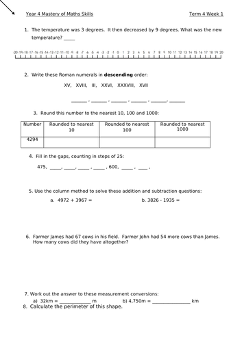 Year 4 Maths Mastery + answers. Spring terms 3 + 4 | Teaching Resources