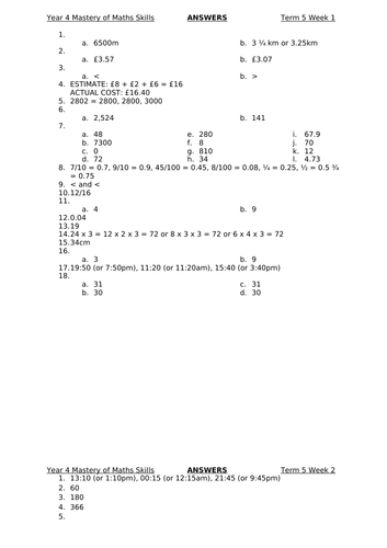Year 4 Maths Mastery + answers. Summer terms 5 + 6 | Teaching Resources