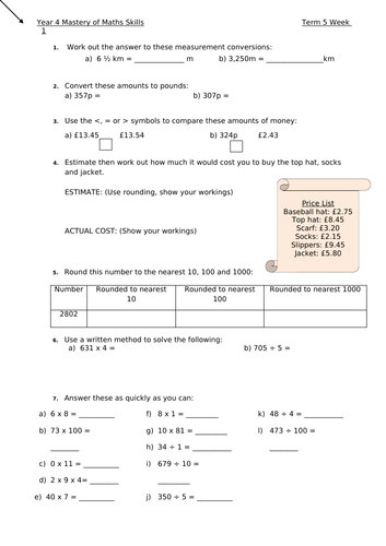 Year 4 Maths Mastery + answers. Summer terms 5 + 6 | Teaching Resources