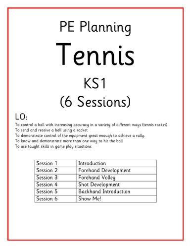 KS1 PE Planning - Games - Tennis | Teaching Resources