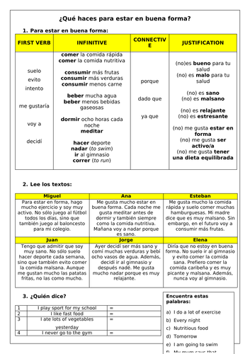 Spanish Health Writing/Speaking Mat and Reading Lesson | Teaching Resources