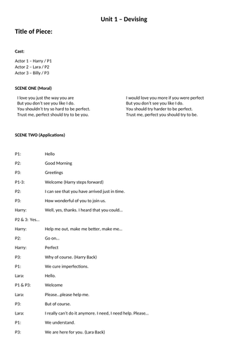 GCSE Devising Theatre Scene Scripts - Full Mark Examples! Use when ...