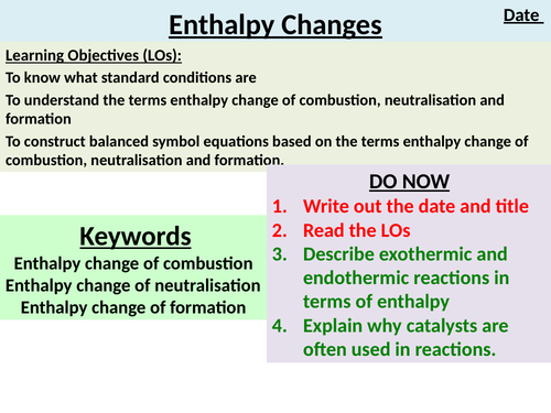 AS Chemistry: Enthalpy Changes | Teaching Resources