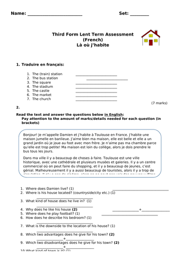 Where I live French Assessment/Revision | Teaching Resources