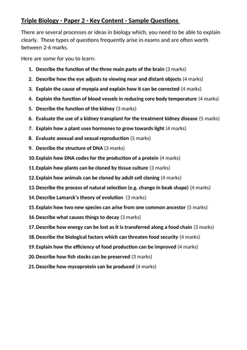 AQA Biology Paper 2 (Triple Content Only) Sample Questions and Model ...