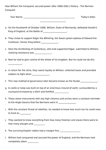 1066: SIX BBC Video Question Sheets | Teaching Resources