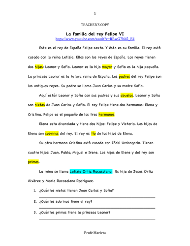 La familia real de España | Teaching Resources