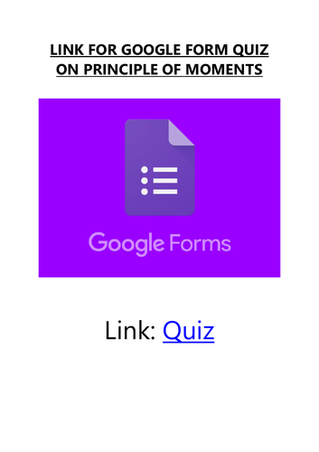 Principle of Moments Worksheet + Google Form quiz | Teaching Resources