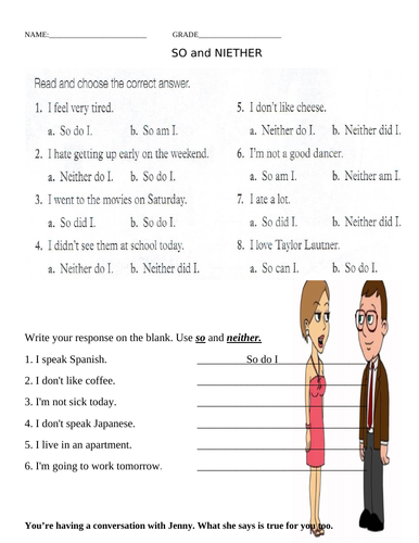 SO and NEITHER | Teaching Resources