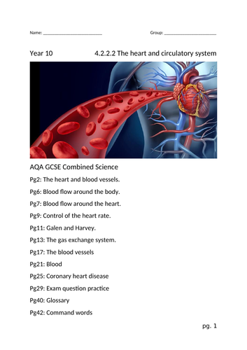 Heart and Circulation Booklet - AQA GCSE 4.2.2.2 | Teaching Resources