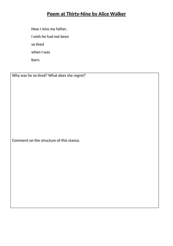 Poem at Thirty-Nine poem with boxes for notes. Handy for students ...