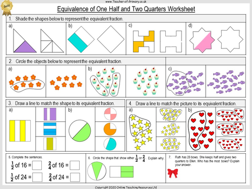 Equivalence of One Half and Two Quarters - Year 2 | Teaching Resources