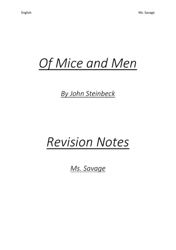 Of Mice and Men Notes Resource | Teaching Resources