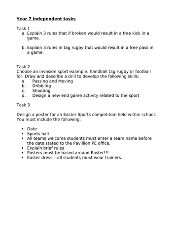 Independent PE task | Teaching Resources