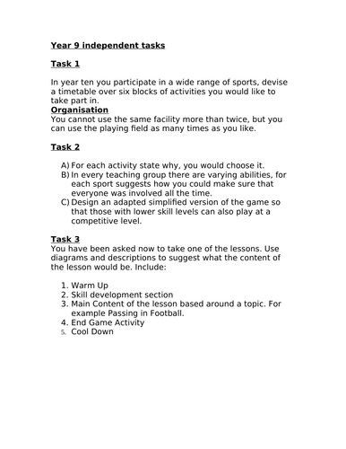 Independent PE task | Teaching Resources