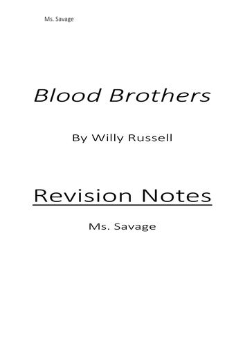 Blood Brothers: Notes Resource | Teaching Resources