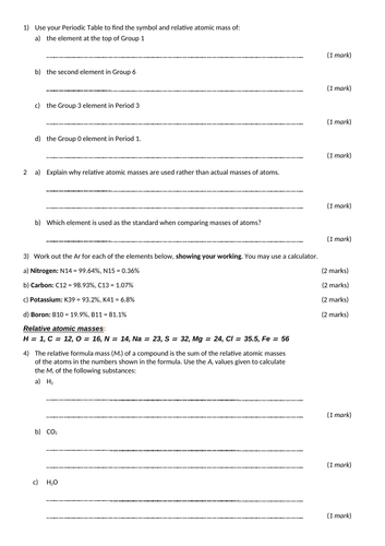 C4 - Relative atomic mass, RFM and isotopes | Teaching Resources