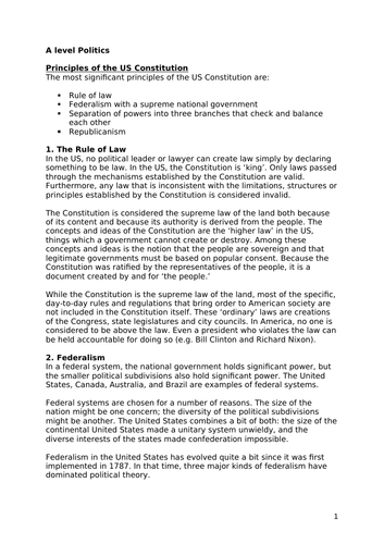 Constitutional Principles of the US Political System | Teaching Resources