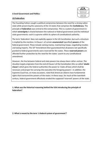 Federalism in the USA | Teaching Resources
