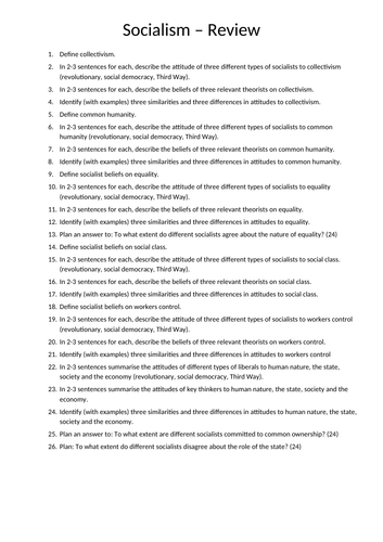 Socialism revision activities - Unit 1 Politics Edexcel | Teaching ...