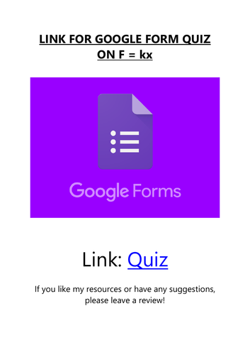 Two Force - Extension, F=kx, Hooke's Law Worksheets AND Google Form ...