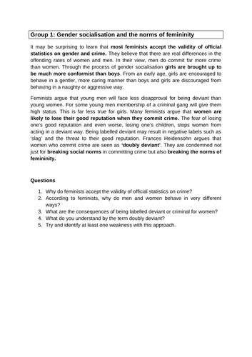 Gender and Crime - Sociology | Teaching Resources