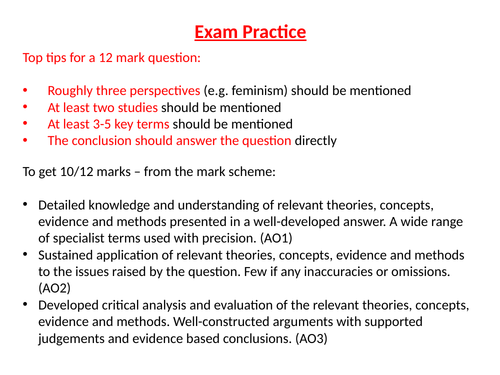 AQA - GCSE Sociology - Exemplar 12 mark essay question | Teaching Resources