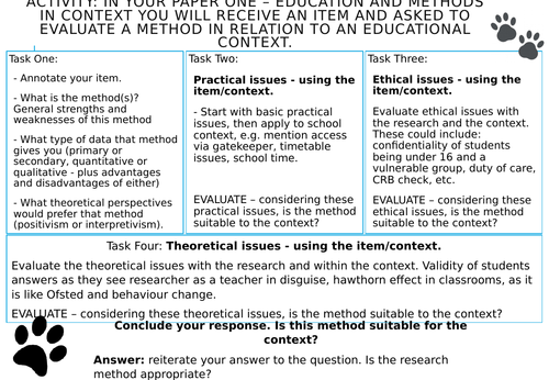 A-level Sociology Methods in Context Activities | Teaching Resources