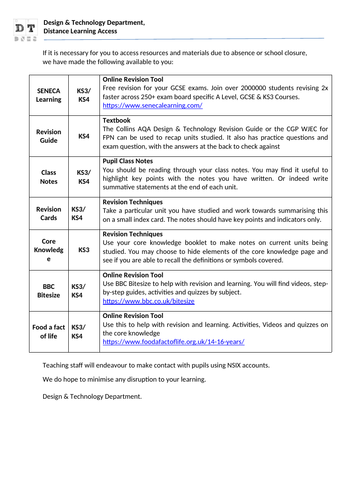 Design & Technology - Distance Learning DT: GCSE SCHOOL CLOSURE ...