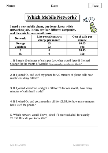 Mobile Phone Tariffs | Teaching Resources