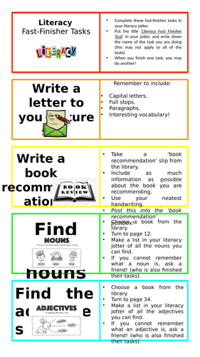 Literacy Fast-Finishers Tasks | Teaching Resources