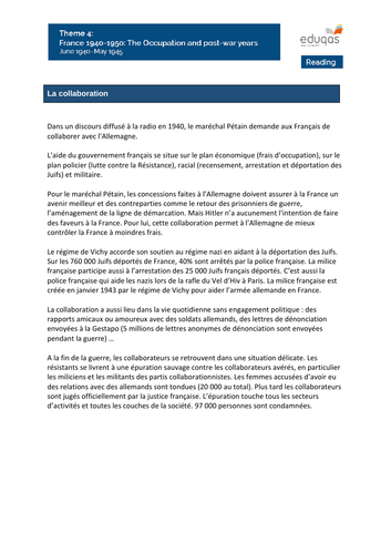 France 1940-1945 Life in Occupied France | Teaching Resources