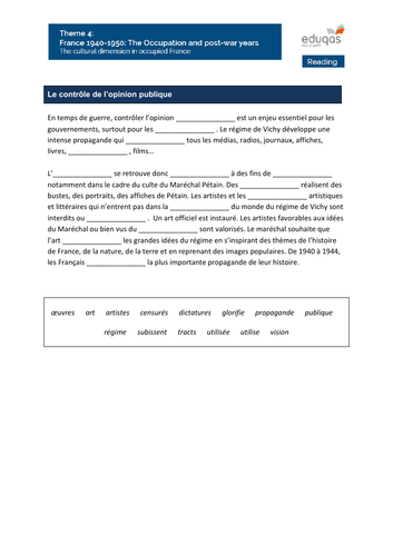 France 1940-1945 The Cultural Dimension in Occupied France | Teaching ...