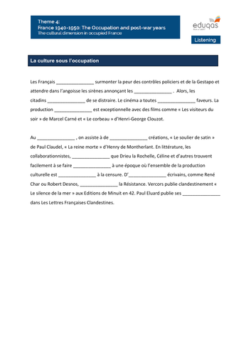 France 1940-1945 The Cultural Dimension in Occupied France | Teaching ...