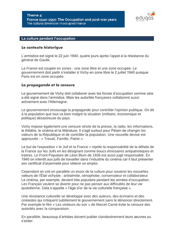 France 1940-1945 The Cultural Dimension in Occupied France | Teaching ...