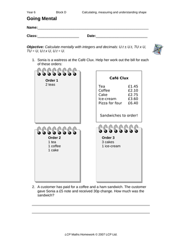 Year 6 Maths Homework Pack (46 sheets) including answers | Teaching ...