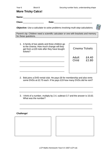 Year 6 Maths Homework Pack (46 sheets) including answers | Teaching ...
