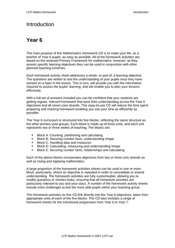 Year 6 Maths Homework Pack (46 sheets) including answers | Teaching ...