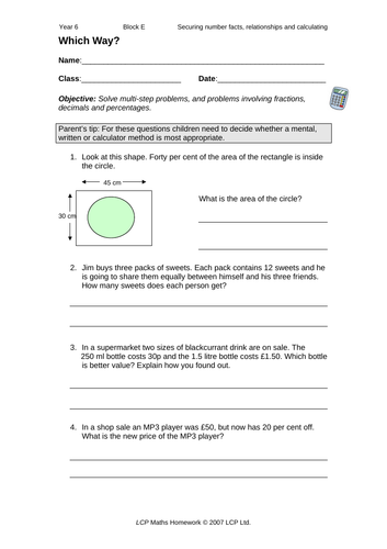 Year 6 Maths Homework Pack (46 sheets) including answers | Teaching ...
