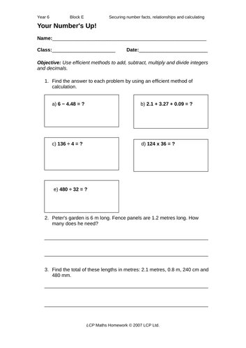 Year 6 Maths Homework Pack (46 sheets) including answers | Teaching ...