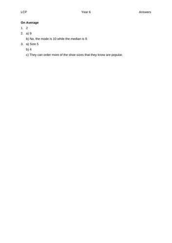 Year 6 Maths Statistics (mode, mean, range, average) Activity Sheet ...