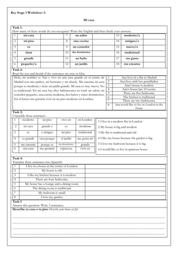 Spanish KS3 Independent Study Worksheets: Describing my family, Pets ...