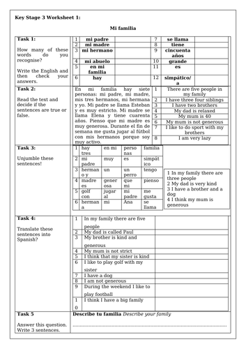 Spanish KS3 Independent Study Worksheets: Describing my family, Pets ...
