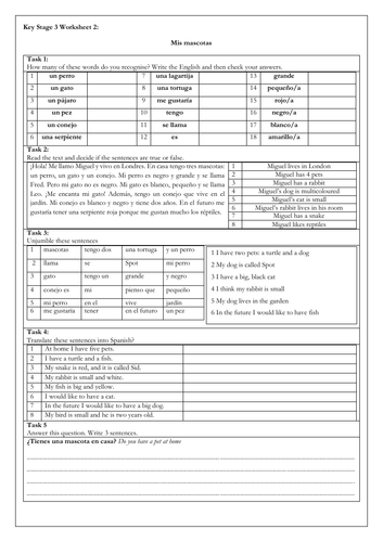 Spanish KS3 Independent Study Worksheets: Describing my family, Pets ...